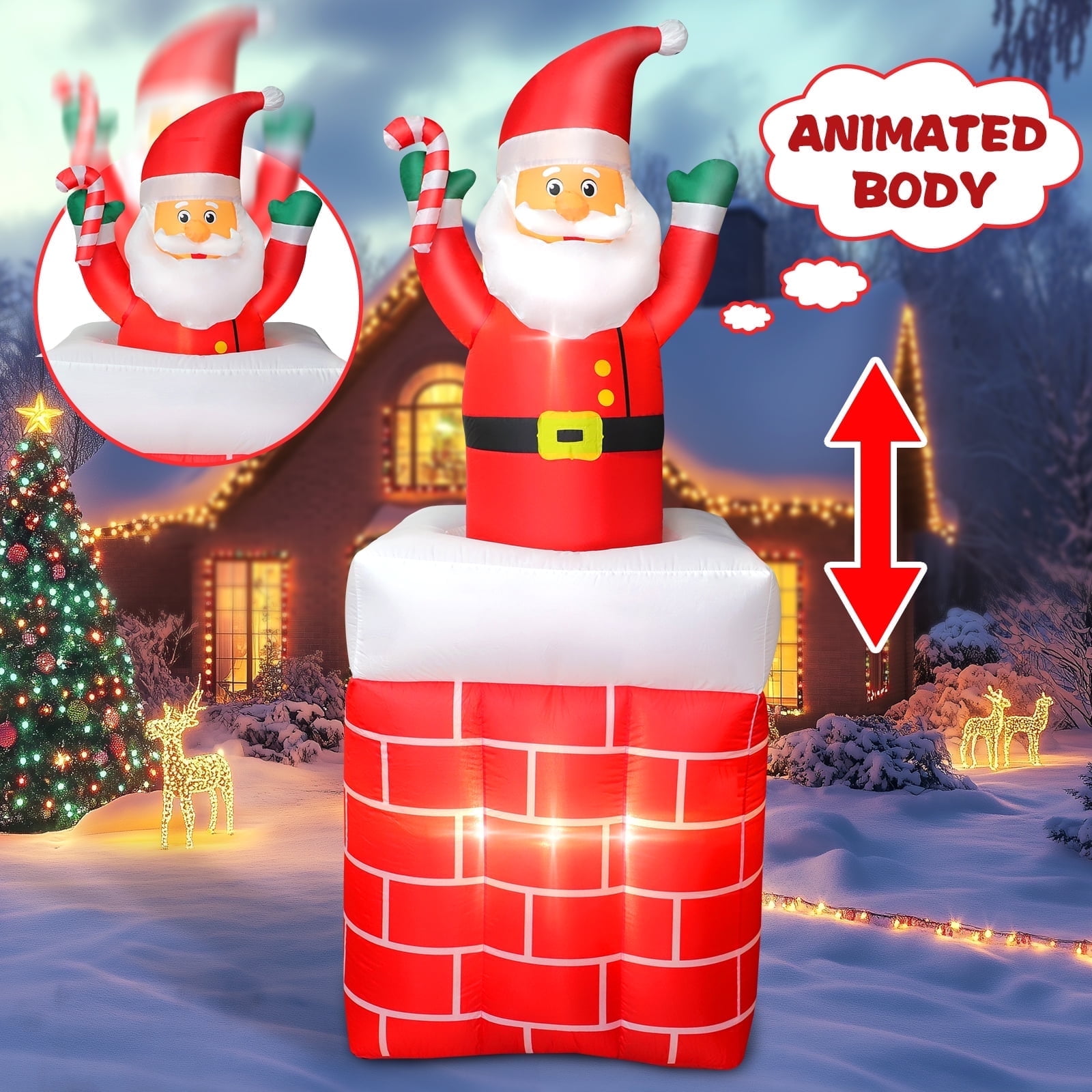6FT Christmas Inflatables Santa Claus, Outdoor Blow Up Santa Claus in ...