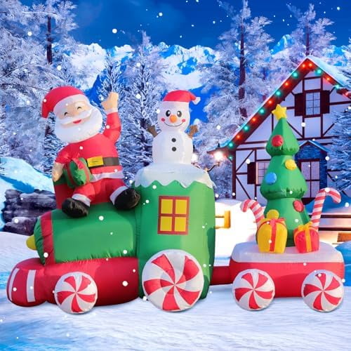 6FT Christmas Inflatables Train, Santa Claus and Snowman Drive Train ...