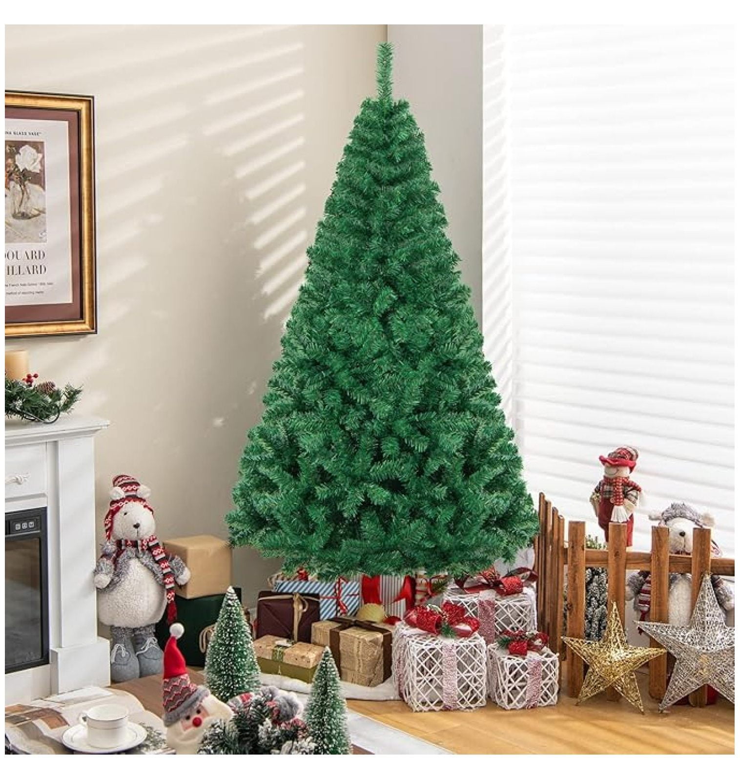 6FT Christmas Tree with 650 PVC Branch Tips, Artificial Hinged Xmas Tree with Foldable Metal ...