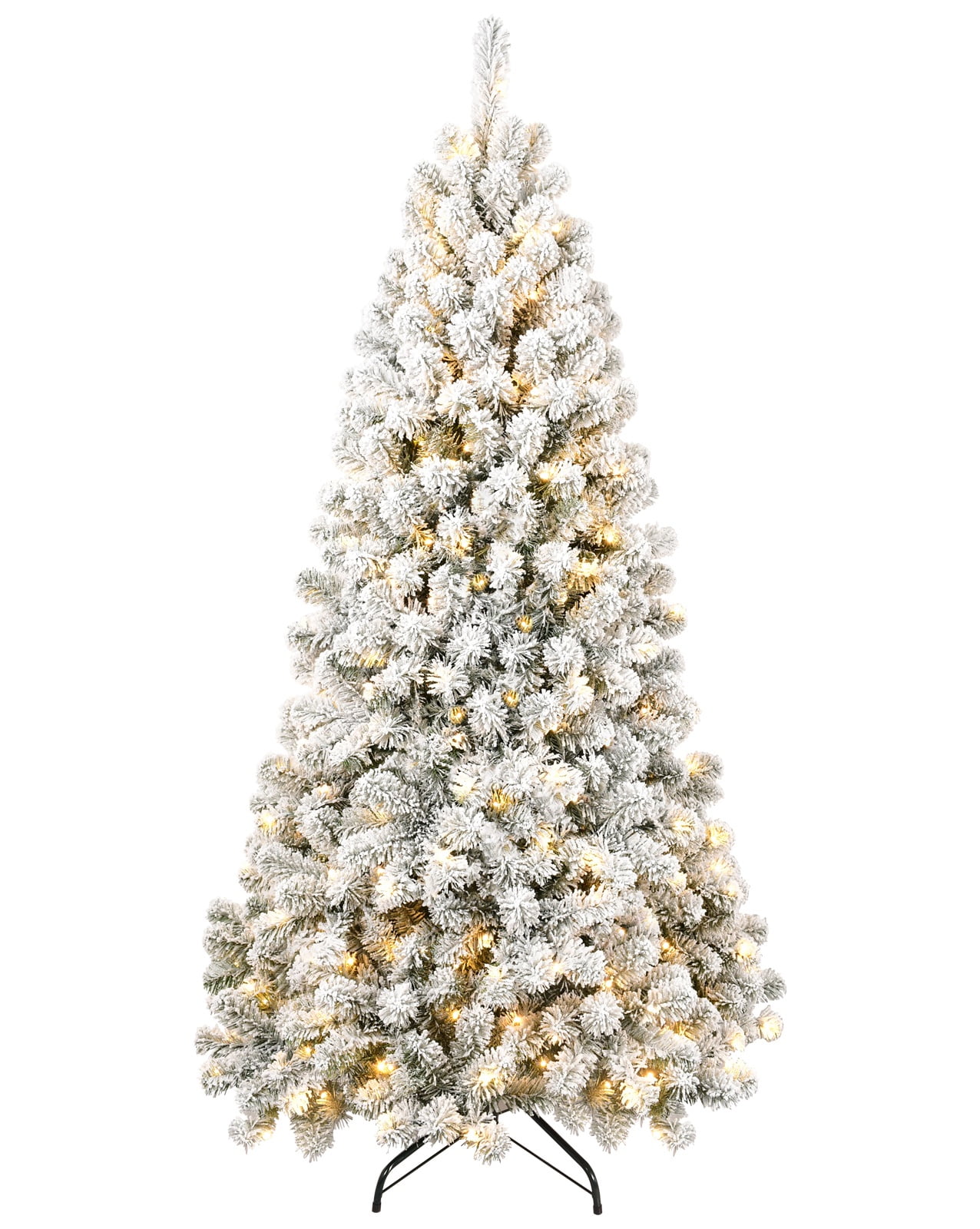 5ft Pre-lit Flocked Christmas Tree, Lighted Artificial Pine Tree w/850 ...
