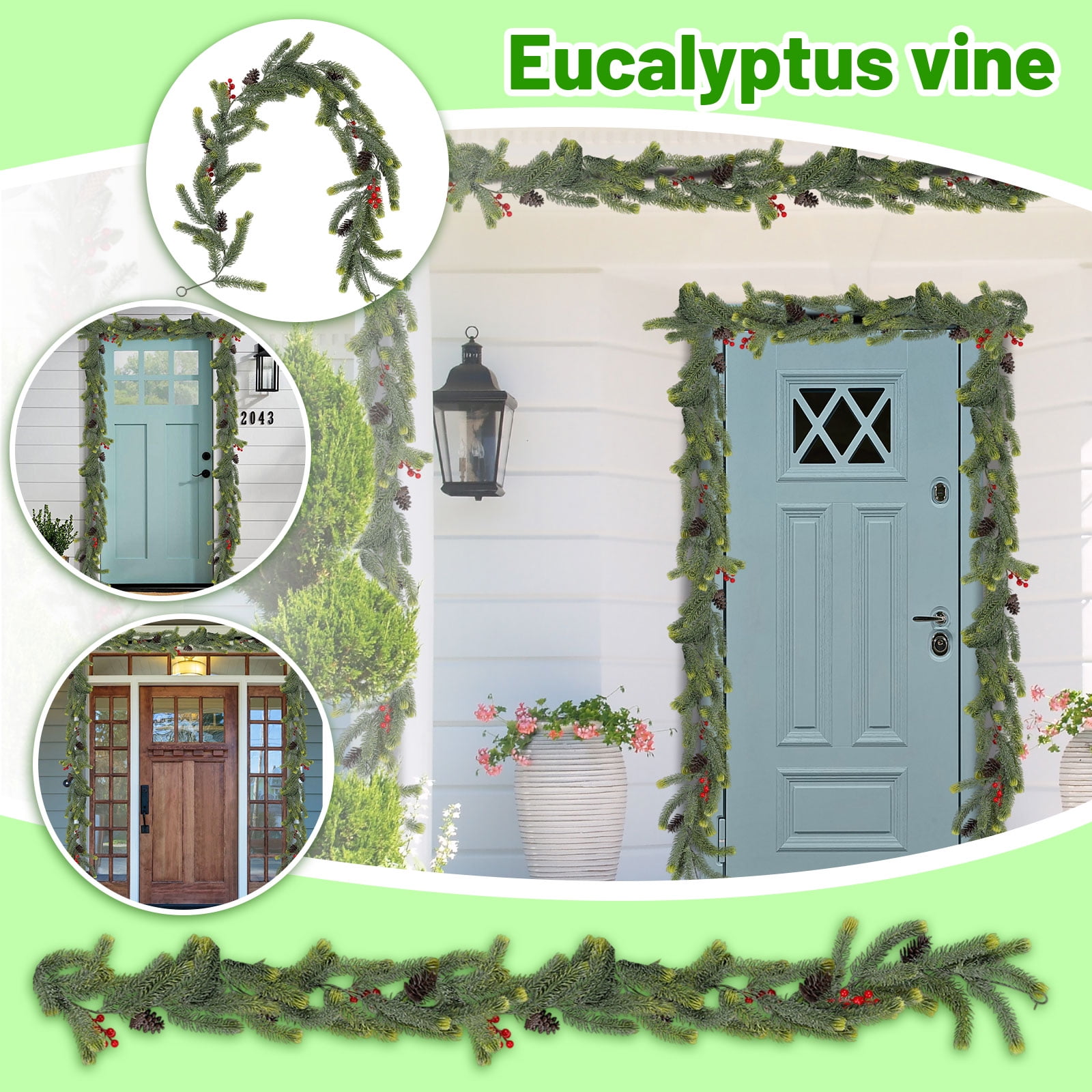 6FT Christmas Vine Garland with Red Berries - Realistic Soft Rubber ...