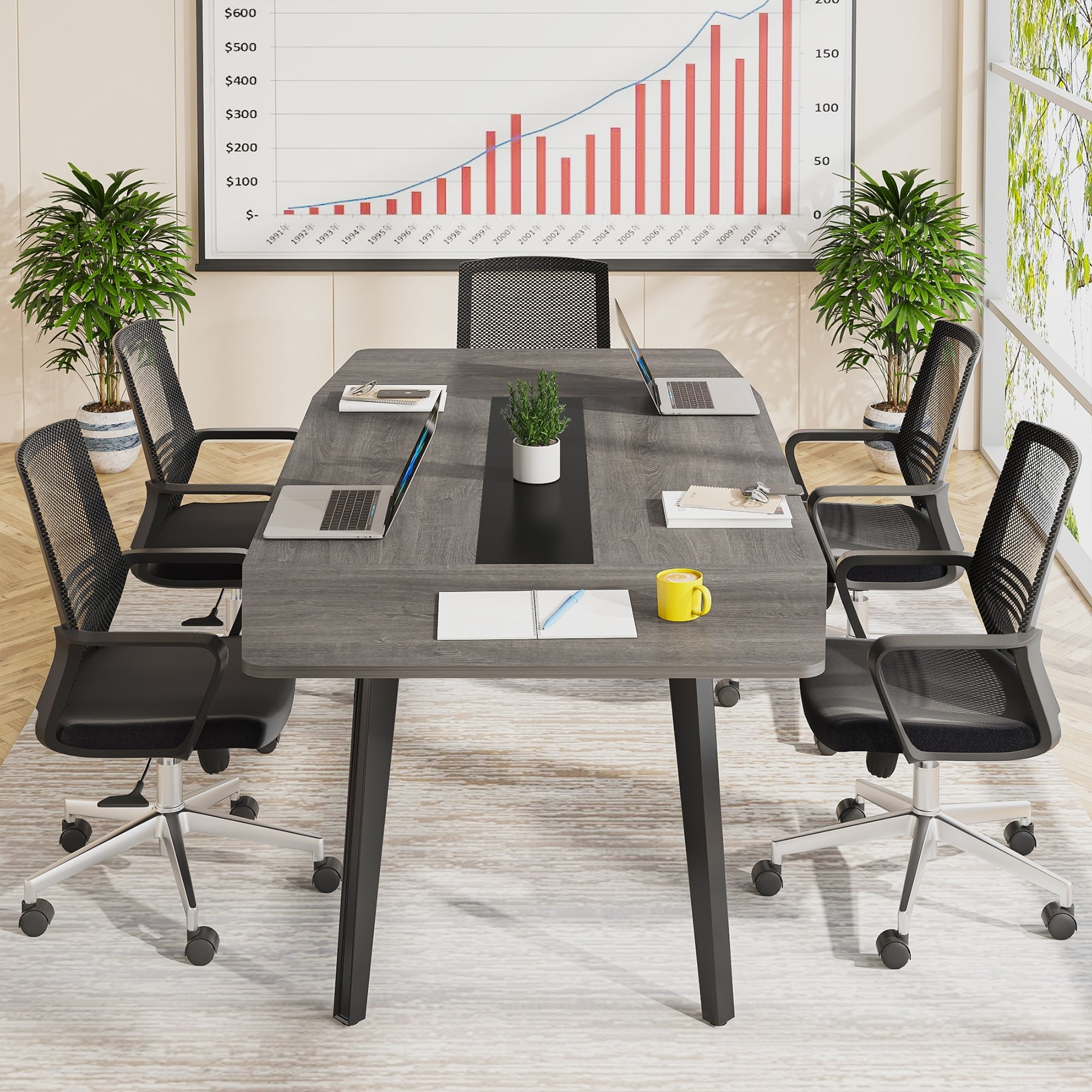 6FT Conference Table, Boat Shaped Meeting Table Grey - Walmart.com