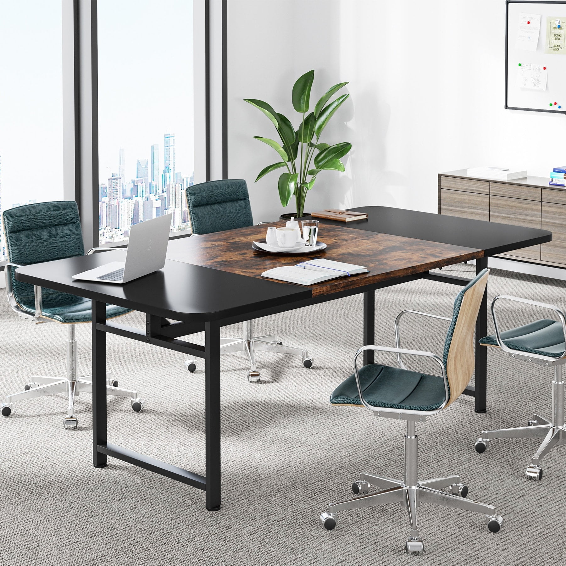 6FT Black Conference Table, Home Office Meeting Room Boardroom Table ...