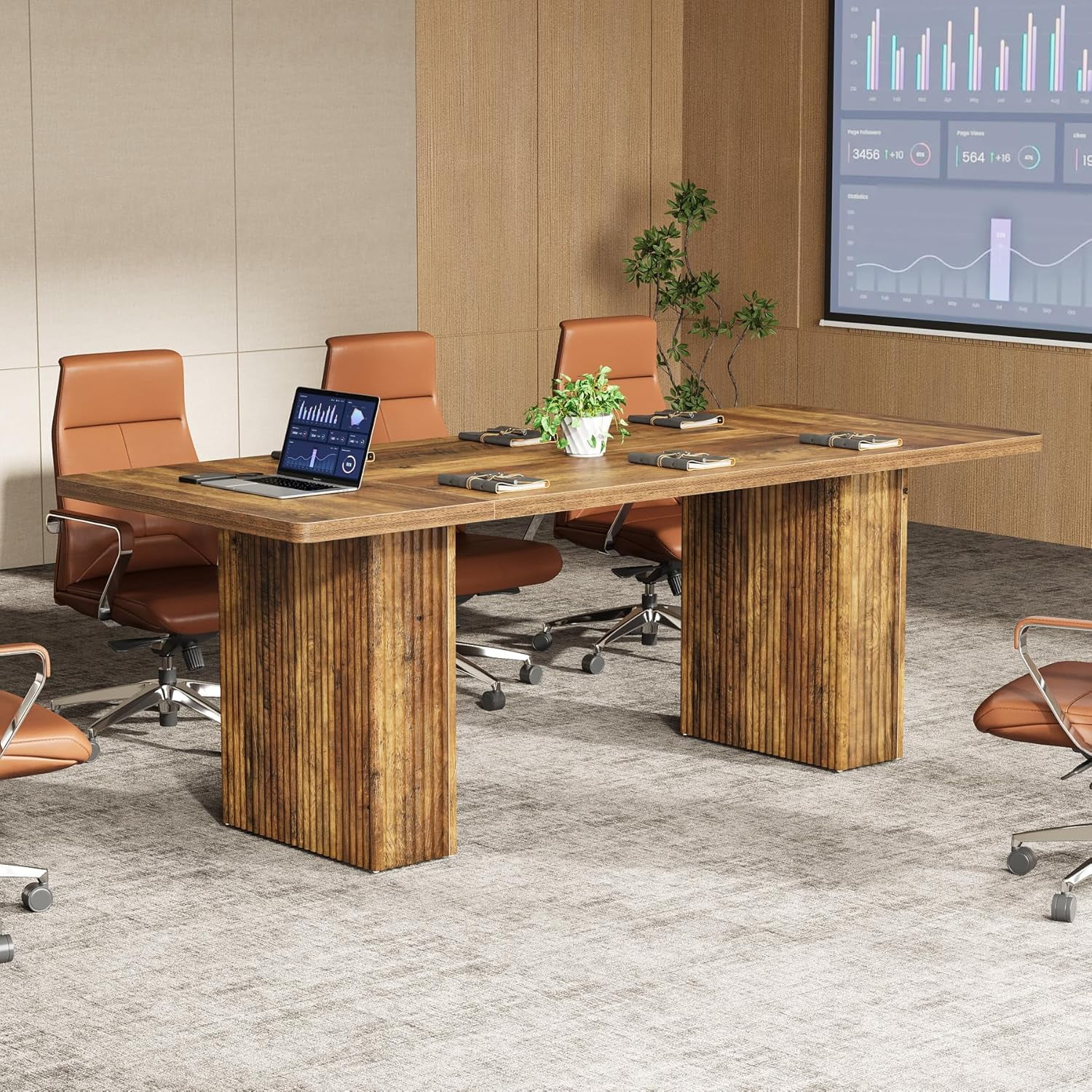 6FT Conference Table for 6-8 People, Rectangular Meeting Room Table for ...