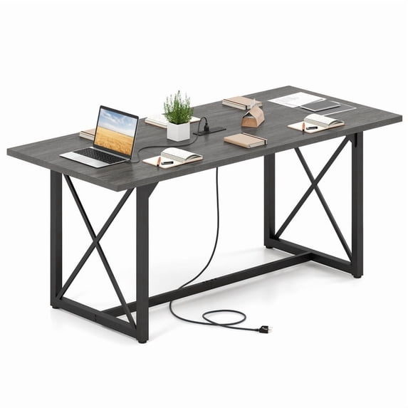 6FT Conference Table with Power Outlets, Rectangular Wooden Training ...