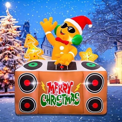6FT DJ Gingerbread Man Inflatable: Music-playing (tumbles; built-in LEDs), 201 – Garden & Patio ...