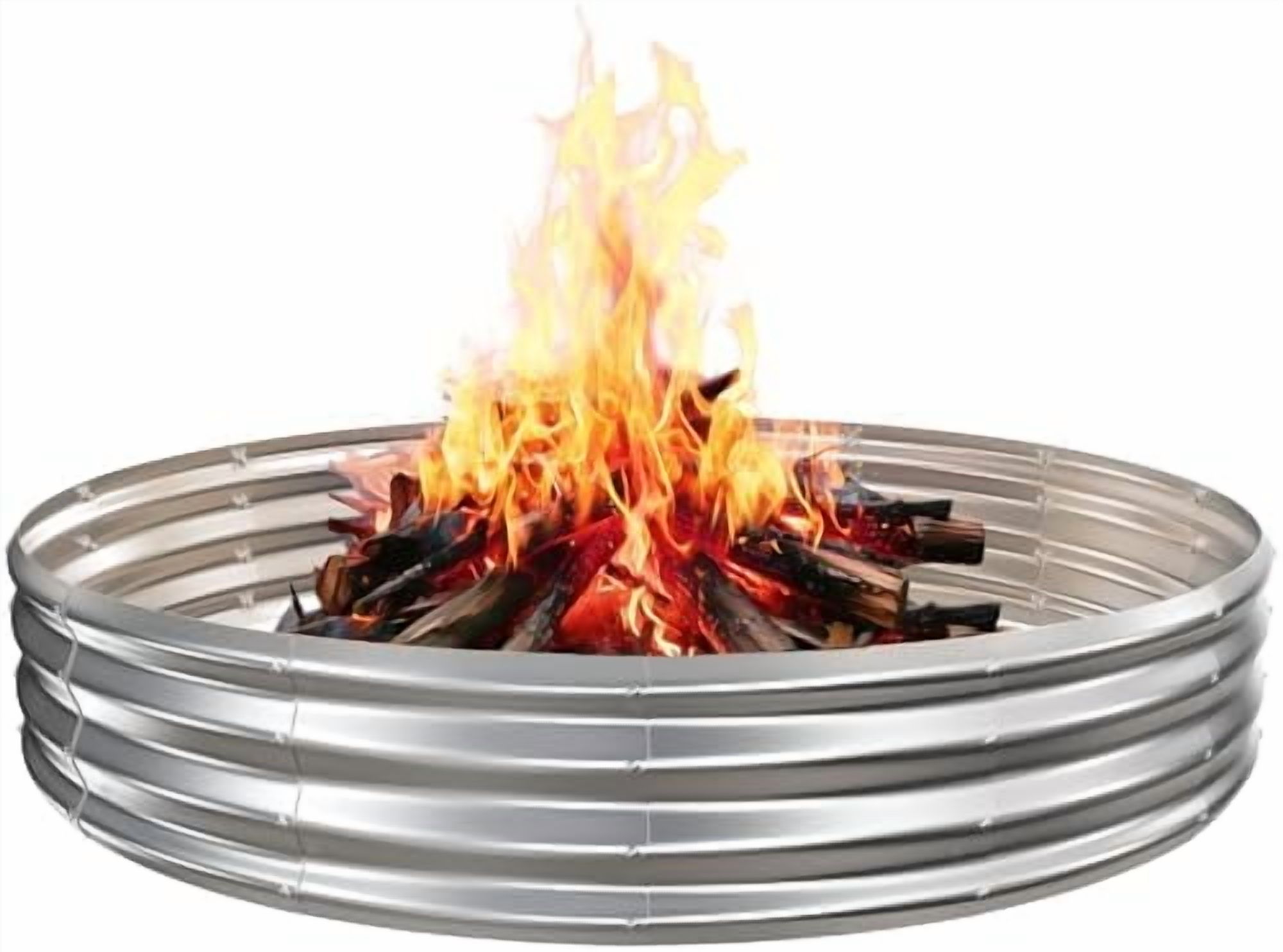 6FT Diameter Camp Fire Ring Pit, Large Round Galvanized Steel Fire Pit ...