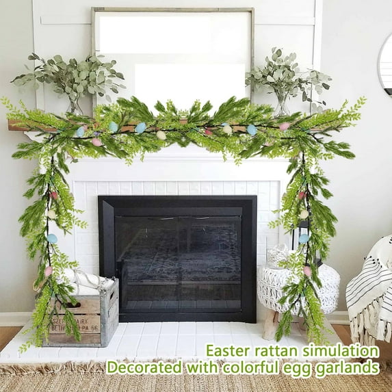 6FT Easter Garland with Light, Spring Garland Artificial Egg & Flowers ...