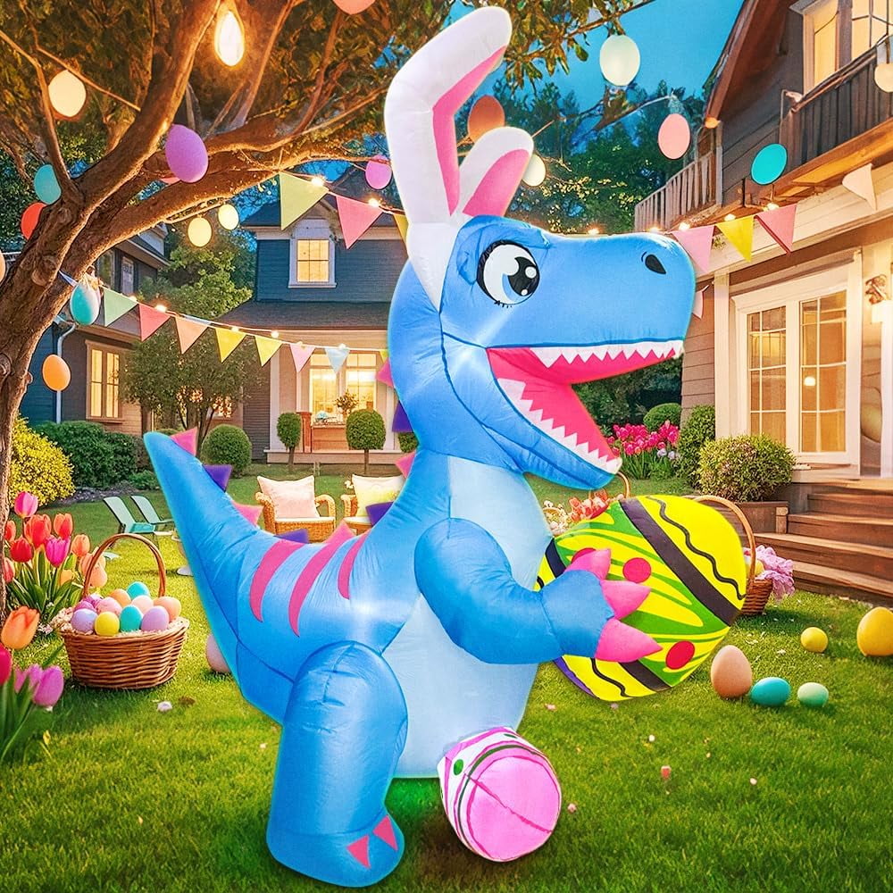 6FT Easter Inflatables Outdoor Decoration Inflatable Dinosaur with Egg ...