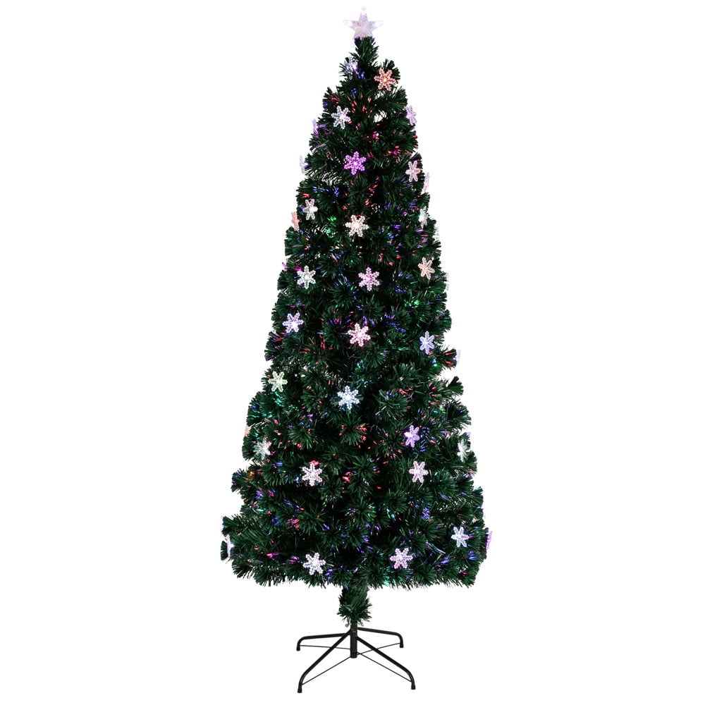 6FT Fiber Optic Artificial Christmas Tree, Pre-Lit Christmas Tree with ...