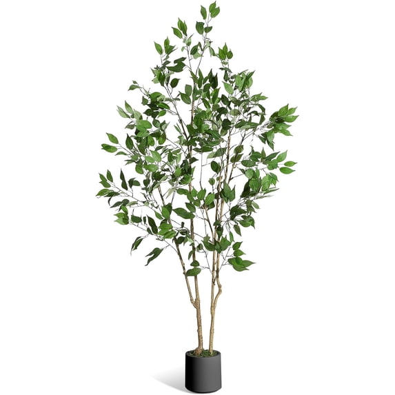 6FT Ficus Trees Artificial Indoor, Faux Silk Plant with Natural Wood ...