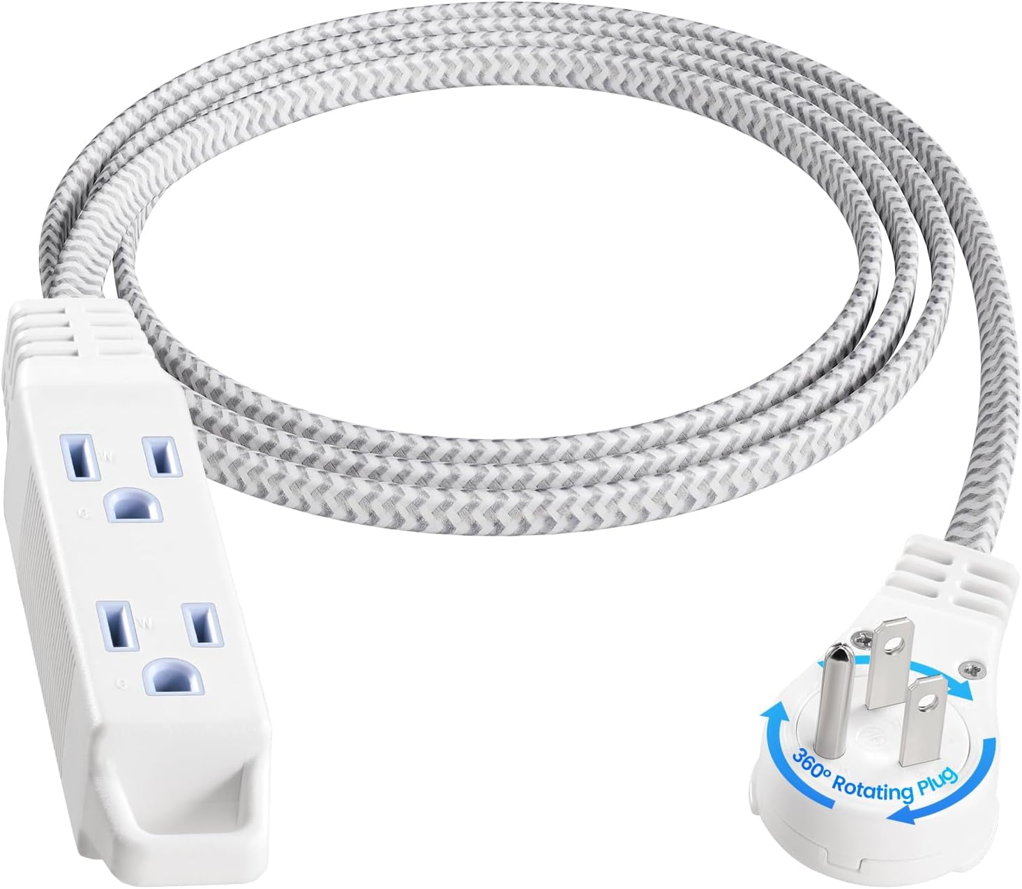 6FT Flat Extension Cord with 360? Rotating Plug, Braided Flat Plug with ...