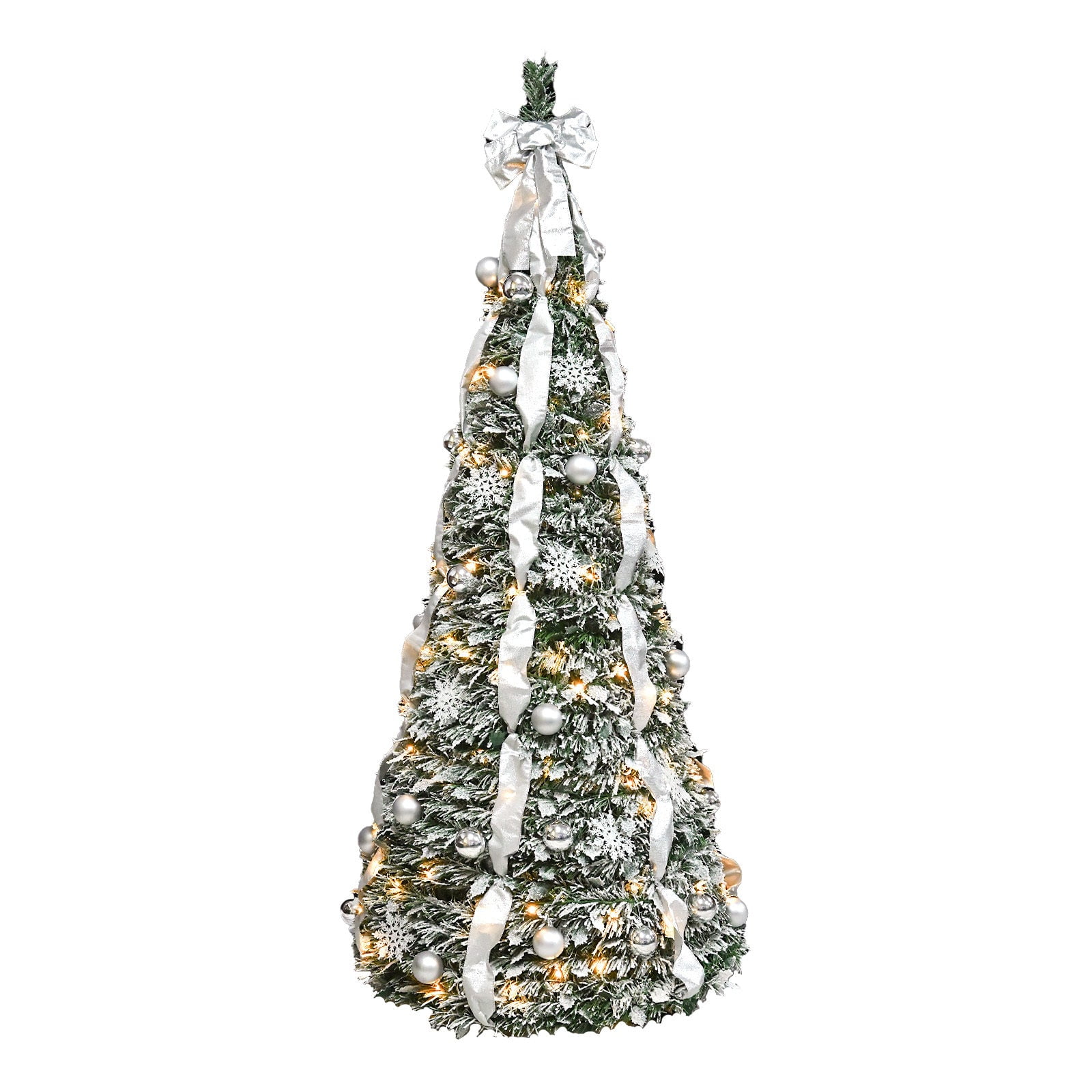 6FT Flocked Pop-Up Christmas Tree with 150 Warm White UL Lights – Pre ...