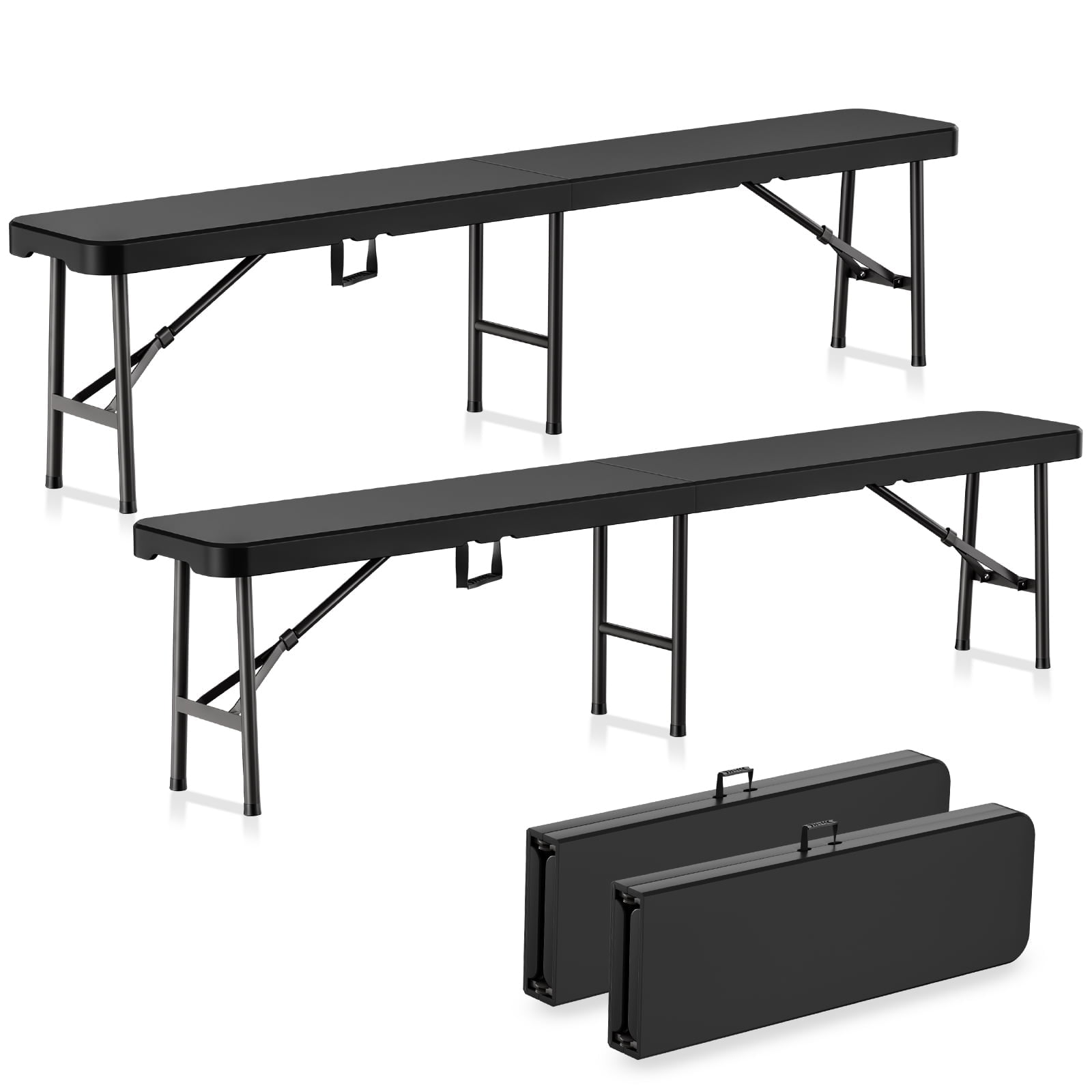 6FT Foldable Bench Seating Set of 2, Folding Bench Seat with Carrying ...