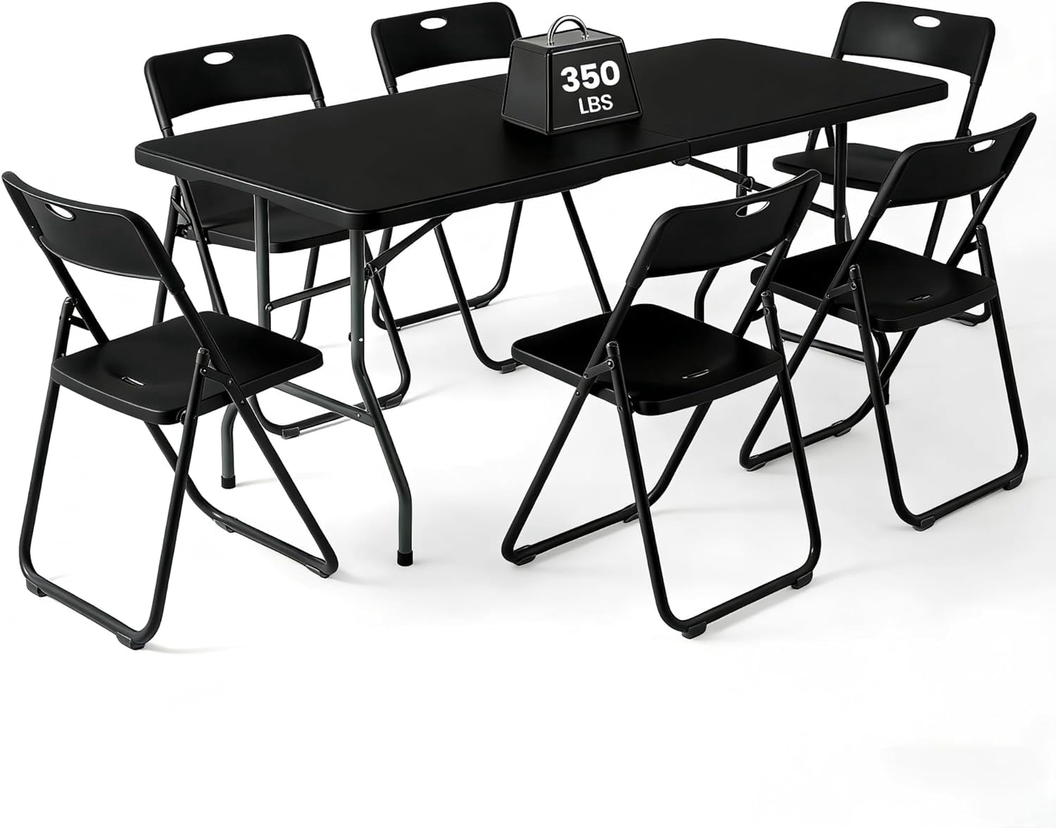 6FT Foldable Table Set with 6 Pack Plastic Folding Chairs, Heavy Duty ...