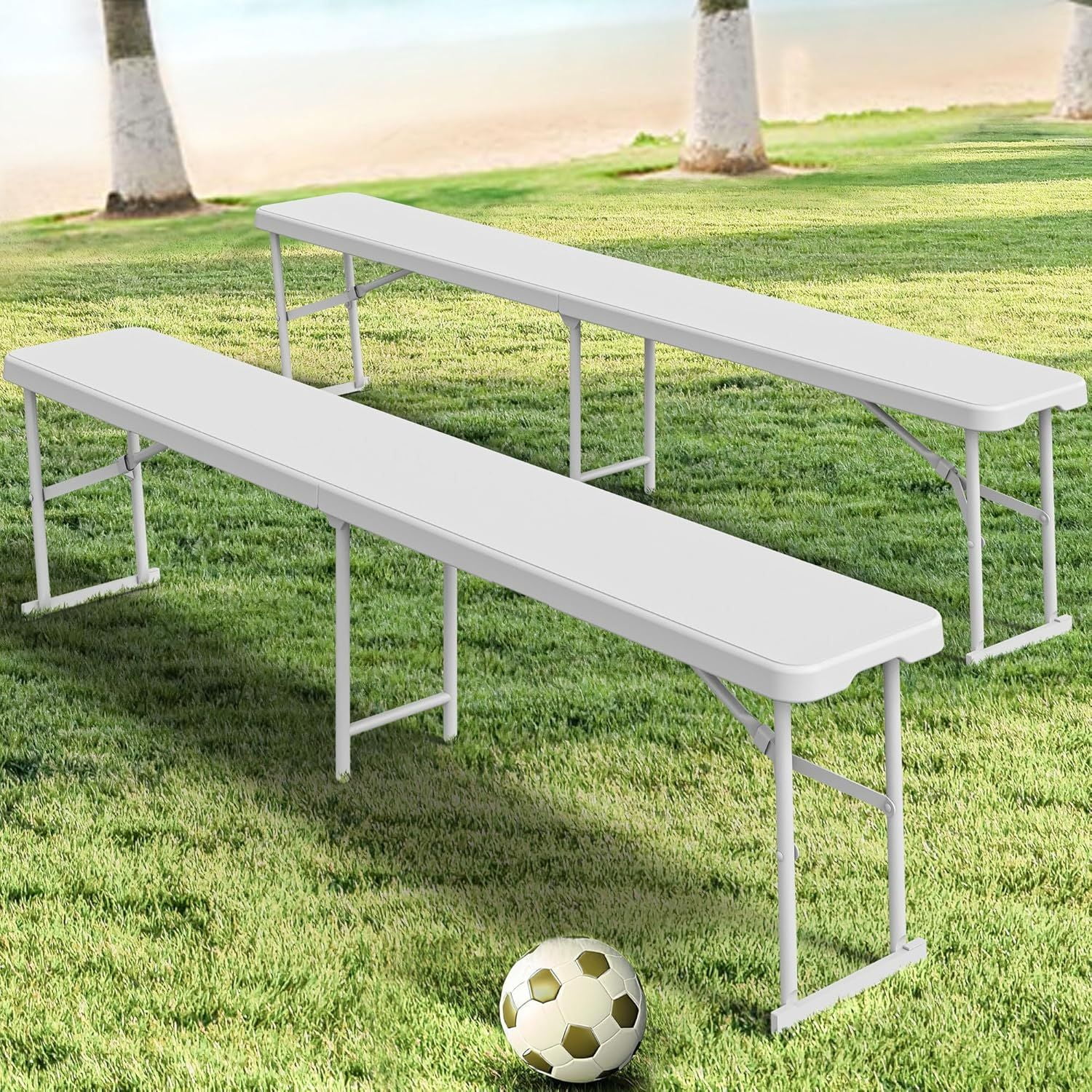 6FT Folding Bench 2 Pack, HDPE Portable Bench with Carrying Handle for ...