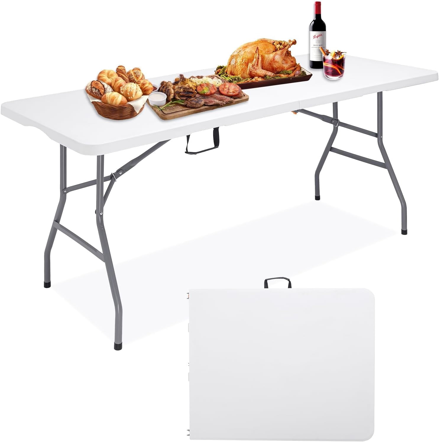 6FT Folding Camping Table Portable 350lbs, 6 Foot Picnic Card for ...