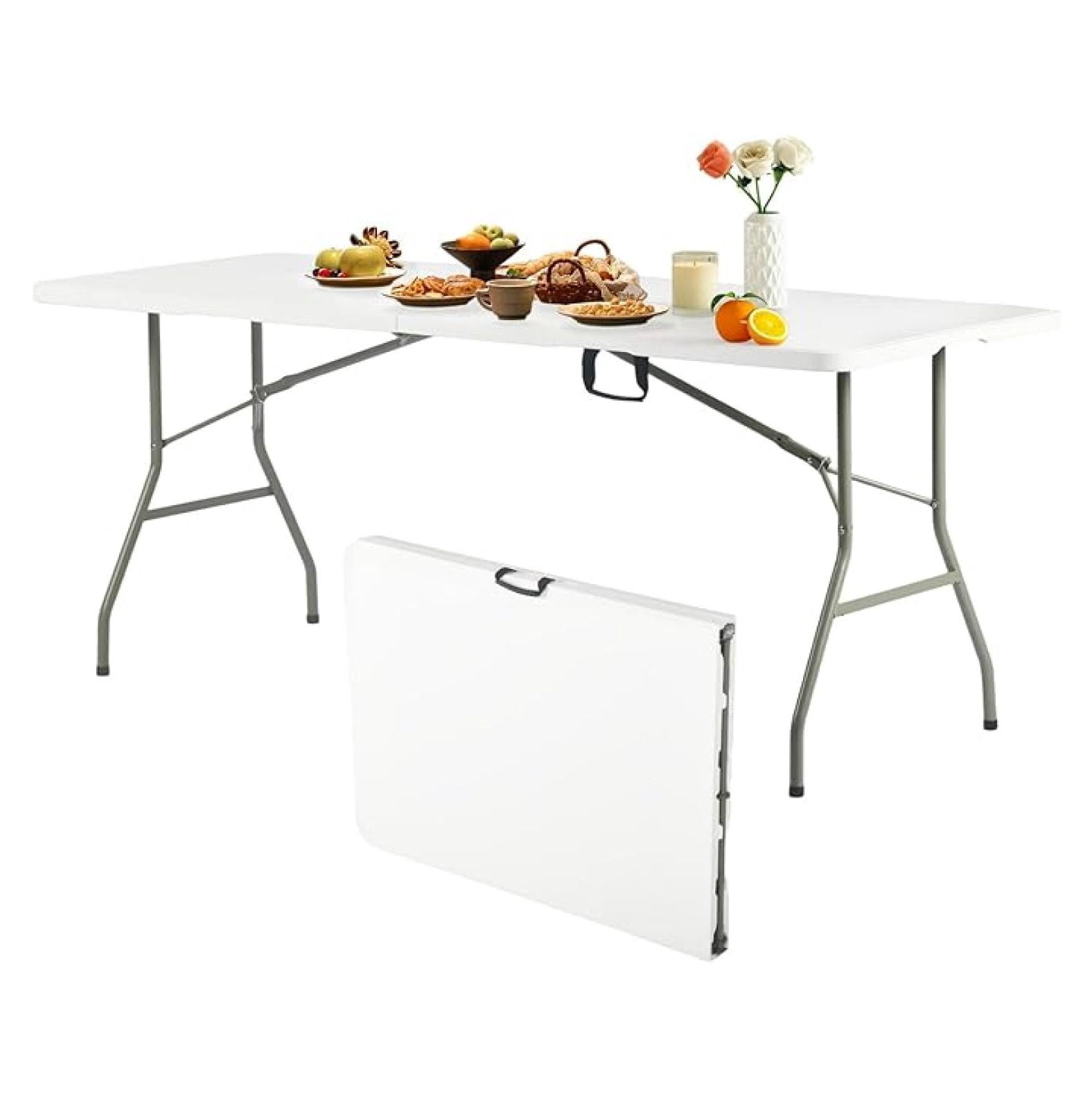 6FT Folding Table, 72-Inch Plastic Portable Utility Table with Carry ...