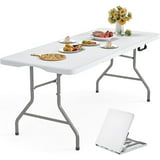 6FT Folding Table with Handle, Heavy Duty Plastic Utility Table 350LBS ...