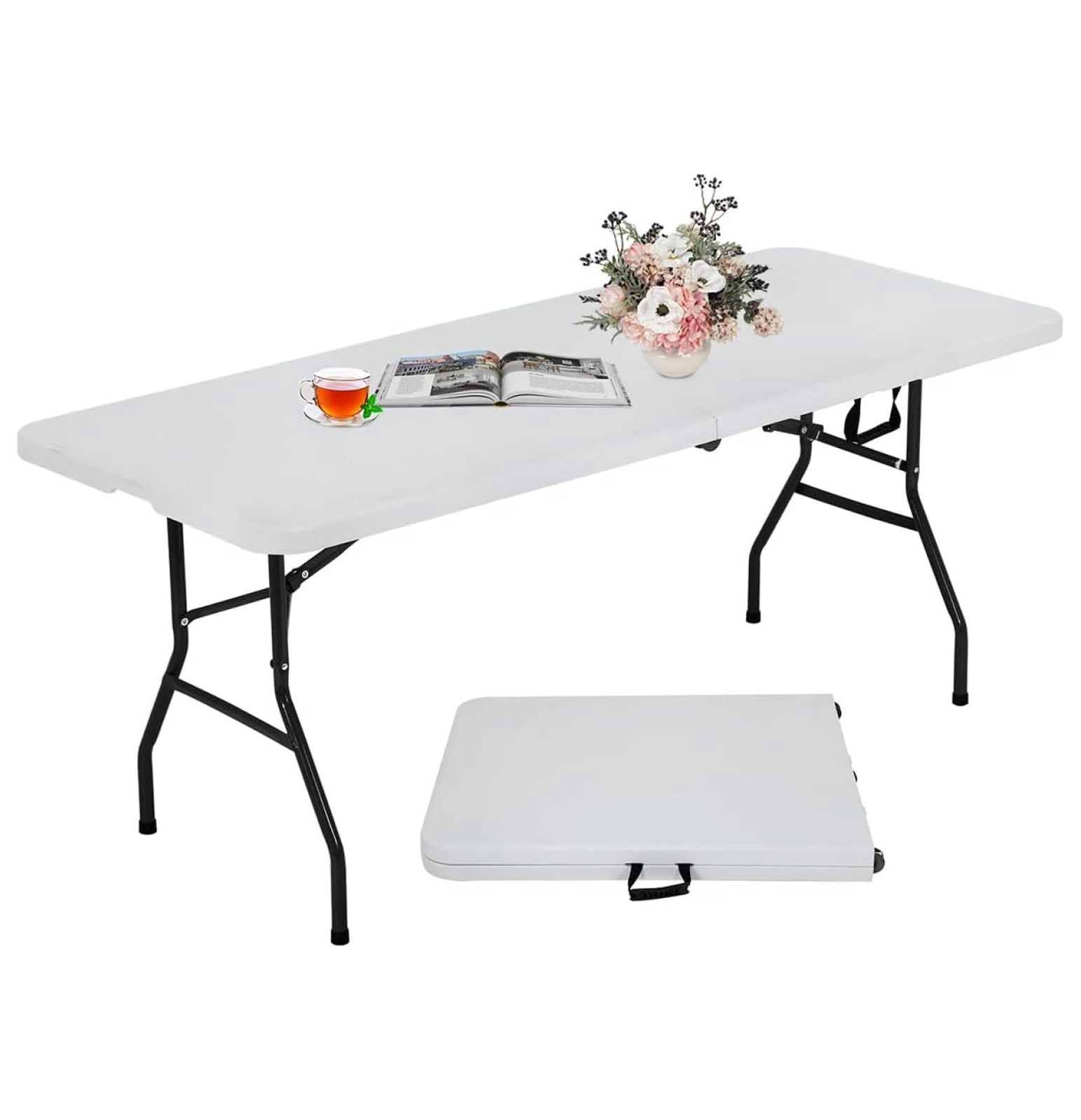 6FT Folding Table, Heavy Duty Plastic Table Portable Fold-in-Half ...