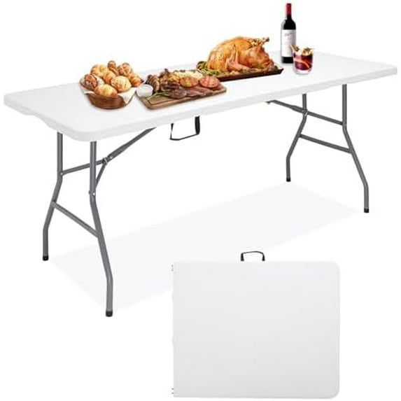 6FT Folding Table Portable 350lbs, 6 Foot Folding Card Table, Plastic ...