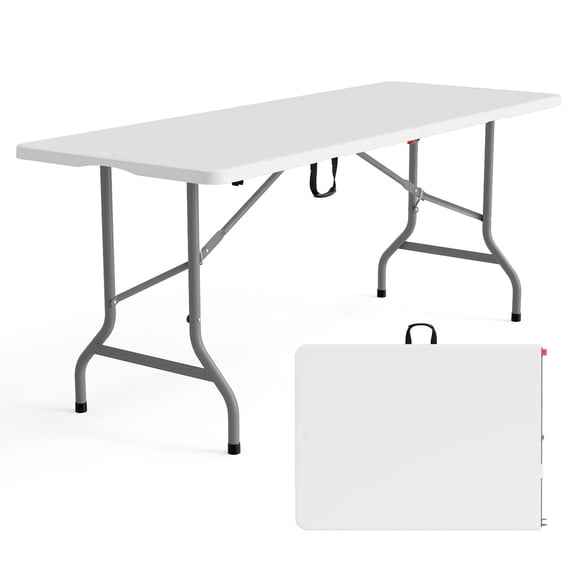 6FT Folding Table, Portable Collapsible Plastic White Long Tables for ...