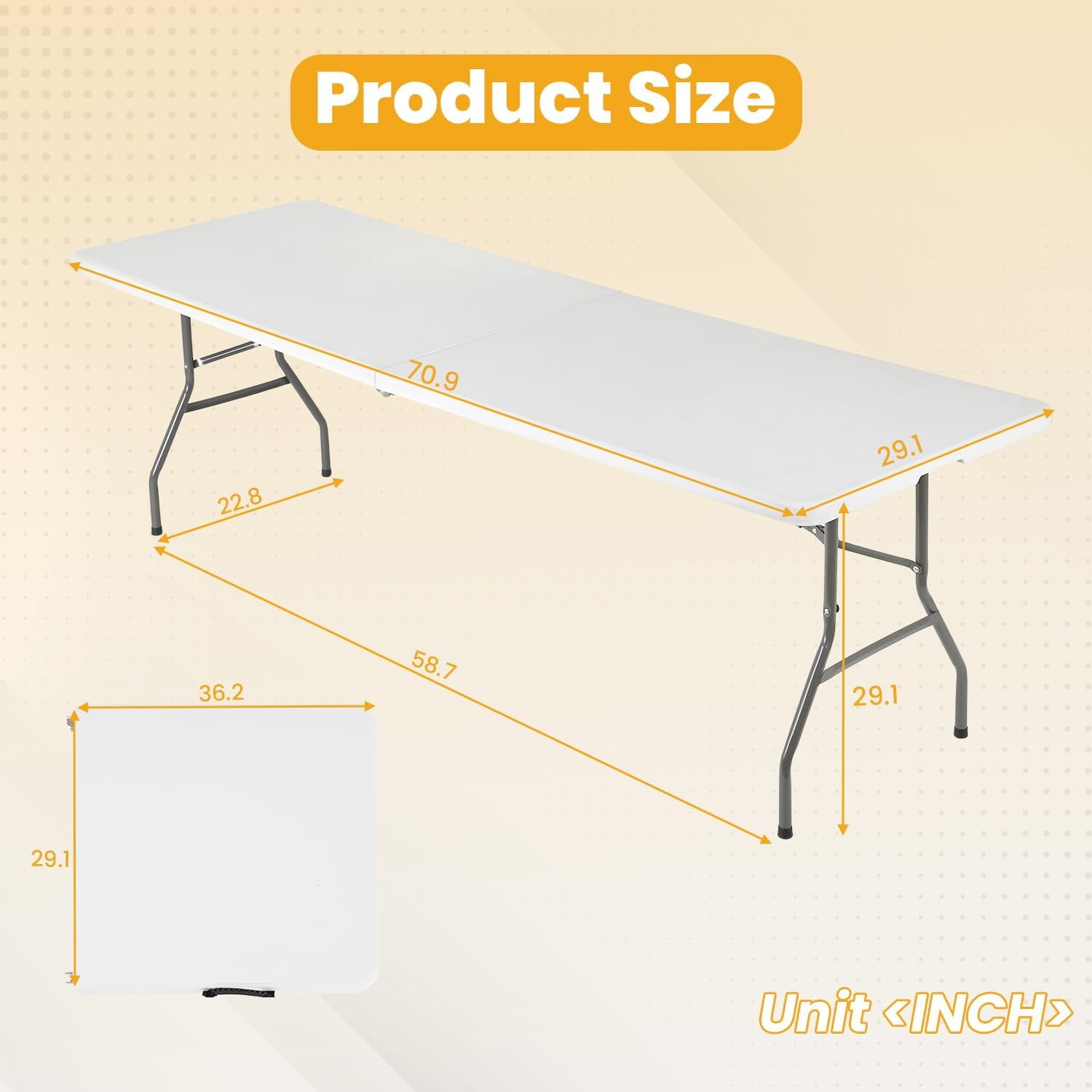 6FT Folding Table, Portable Fold-in-Half Plastic Picnic Party Table ...