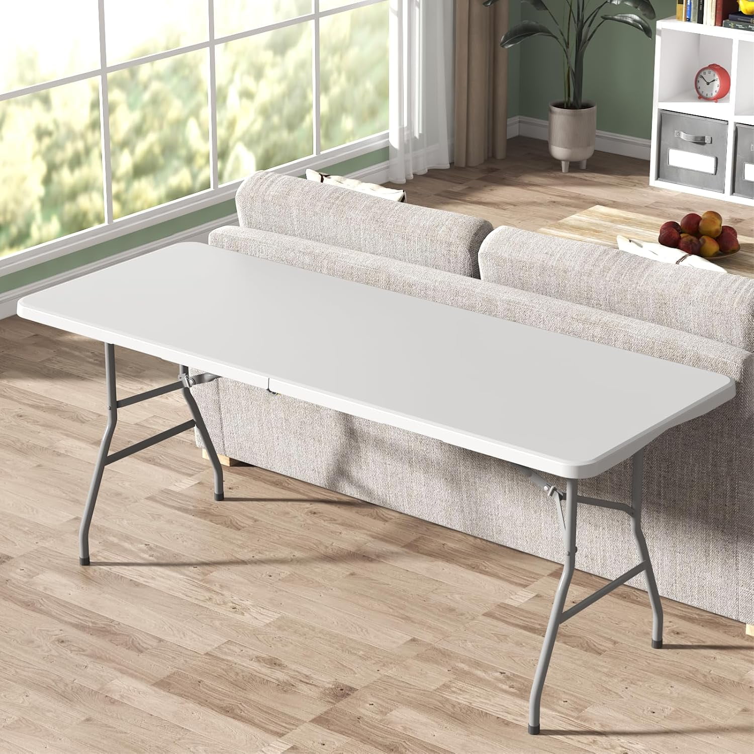 6FT Folding Table, Portable Plastic Folding Table, Foldable Dining ...