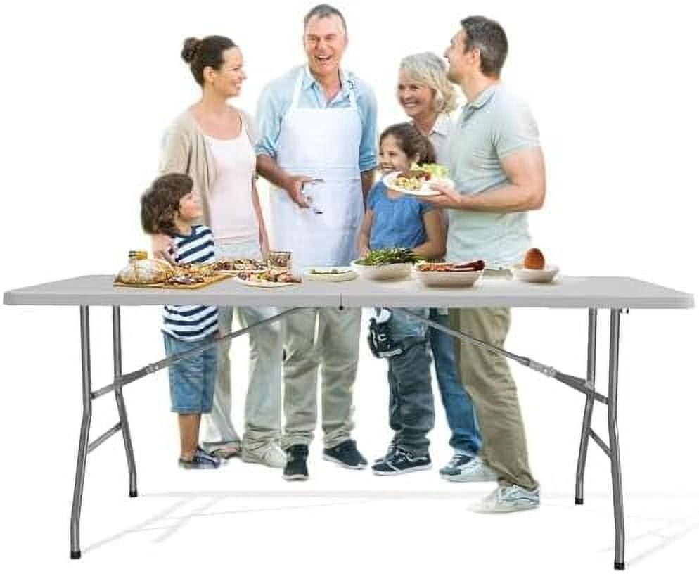 6FT Folding Table, Portable Plastic Folding Table, Foldable Dining Tables with Carrying Handle ...