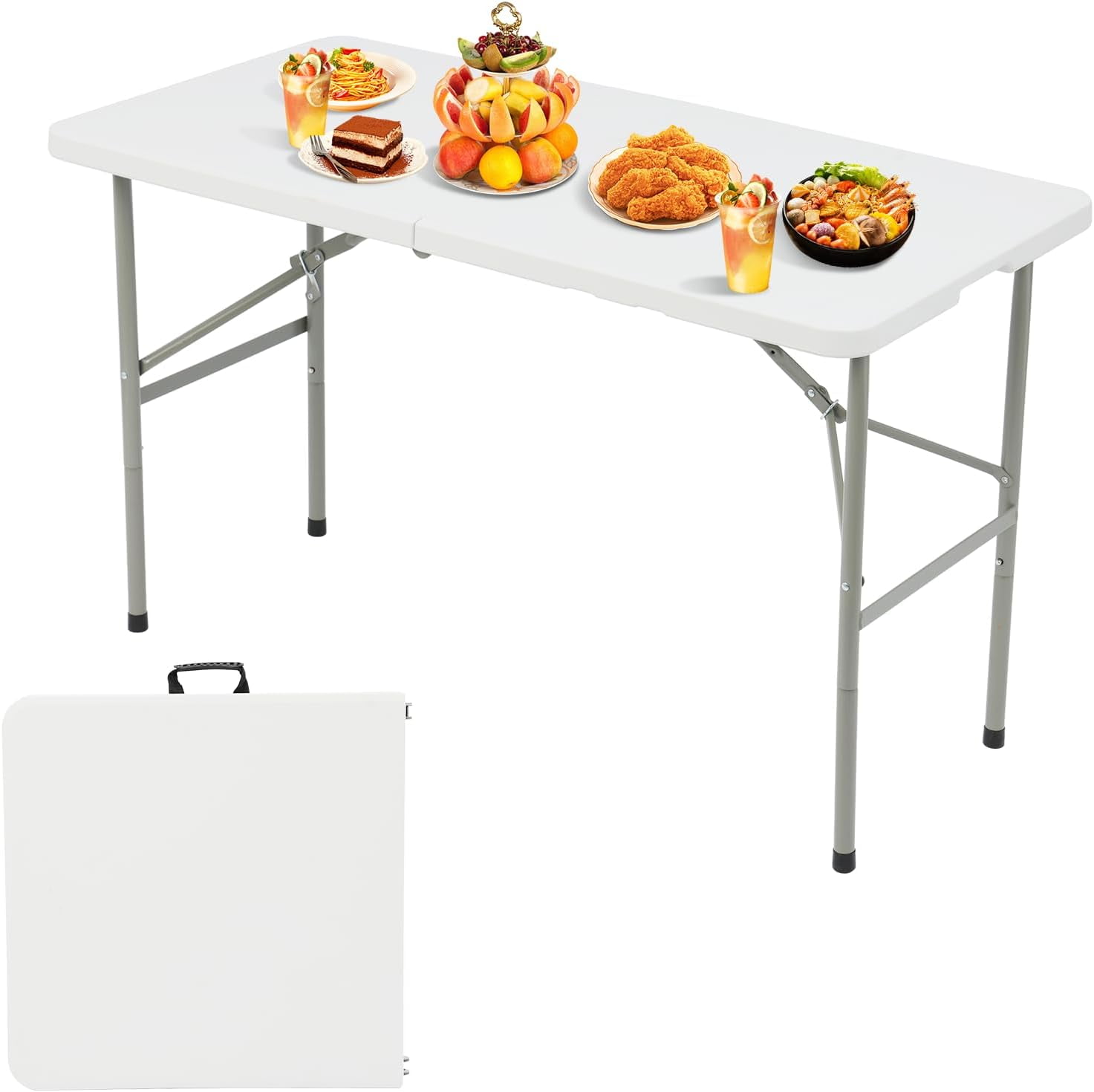 6FT Folding Tables Heavy Duty Camping Small Table with Carrying Handle ...