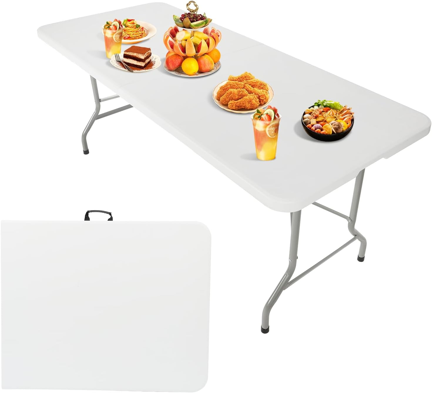 6FT Folding Tables Heavy Duty Camping Small Table with Carrying Handle ...