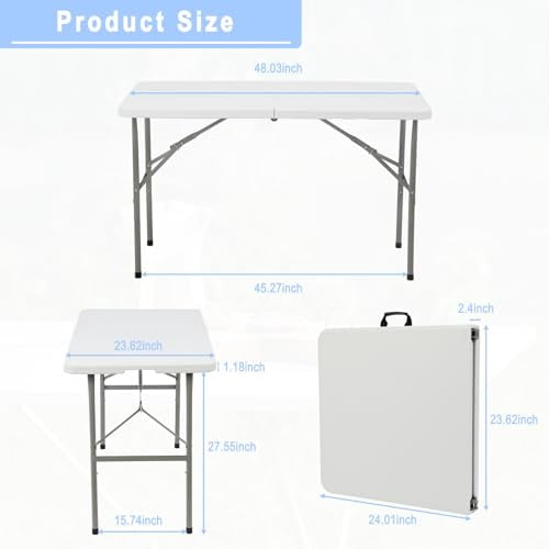 6FT Folding Tables Heavy Duty Camping Small Table with Carrying Handle ...