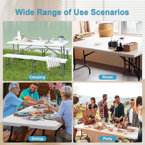 6FT Folding Tables Heavy Duty Folding Table, Multi-Functional Fold up ...