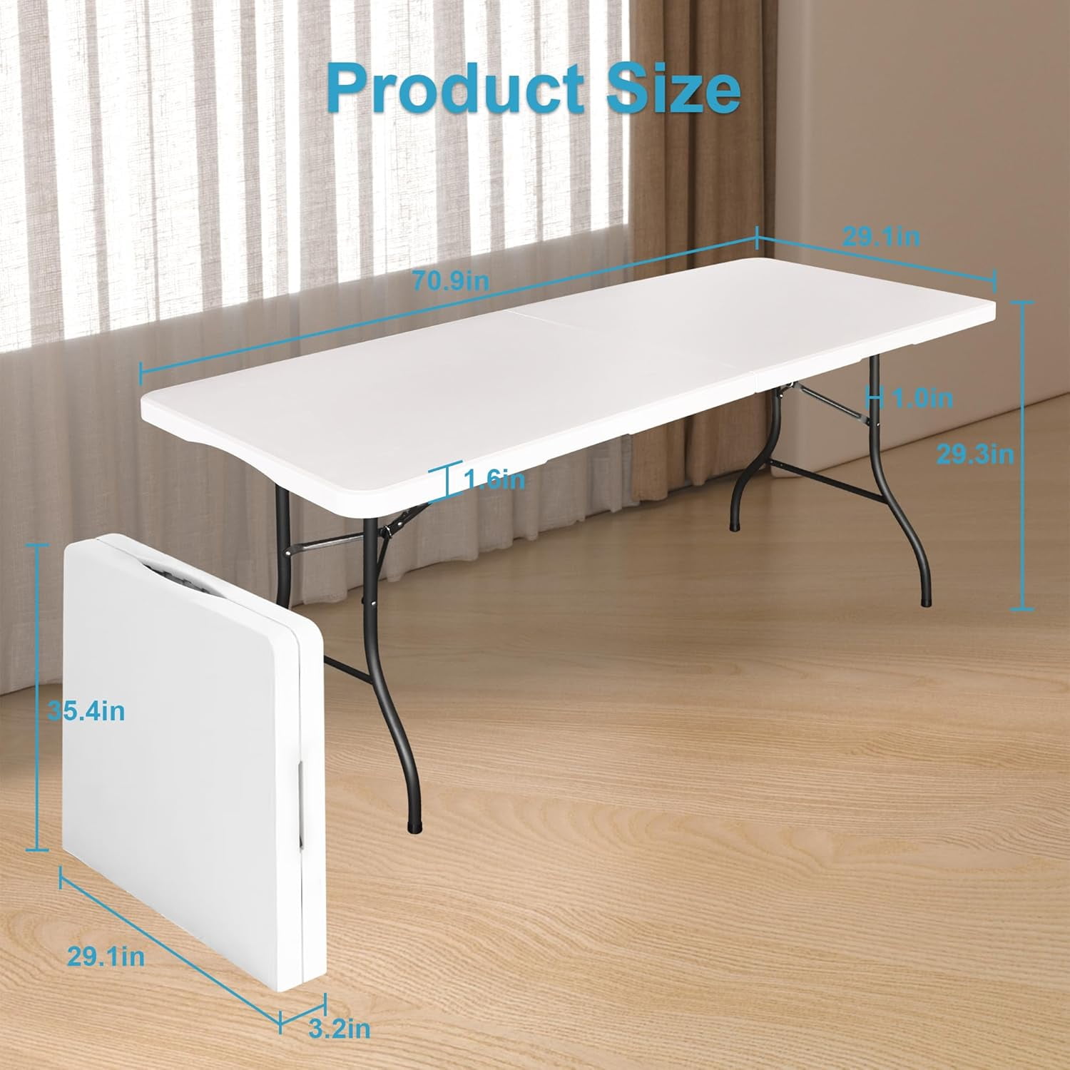 6FT Folding Tables Heavy Duty White Foldable Table, Multi-Functional ...