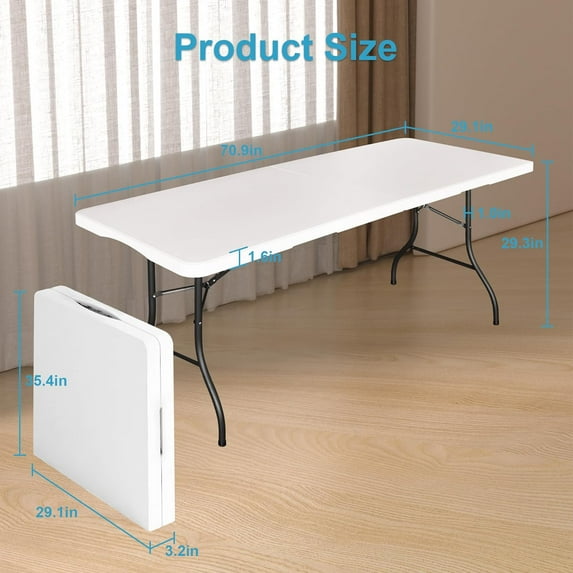 6FT Folding Tables Heavy Duty White Foldable Table, Multi-Functional ...