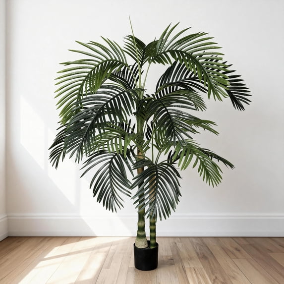6FT Golden Cane Artificial Palm Tree with Black Plastic Pot, Tropical ...