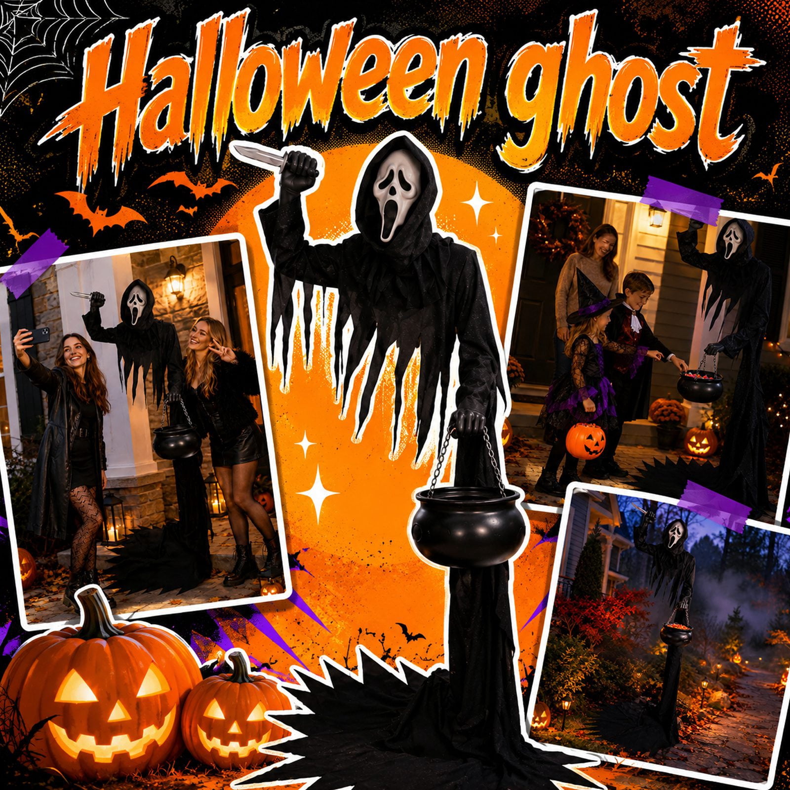 6FT Halloween Ghost Candy Holder, Scary Scream Ghost Candy Bowl Stand ...