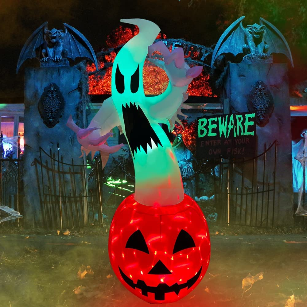 6FT Halloween Inflatables Outdoor Decoration, White Ghost, Pumpkin ...