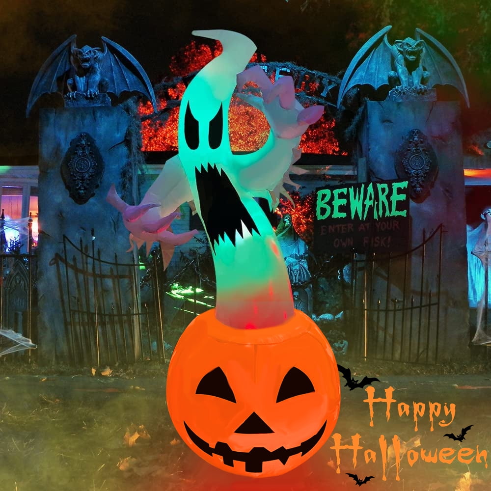 posrue 6FT Halloween Inflatables, White Ghost and Pumpkin Yard ...