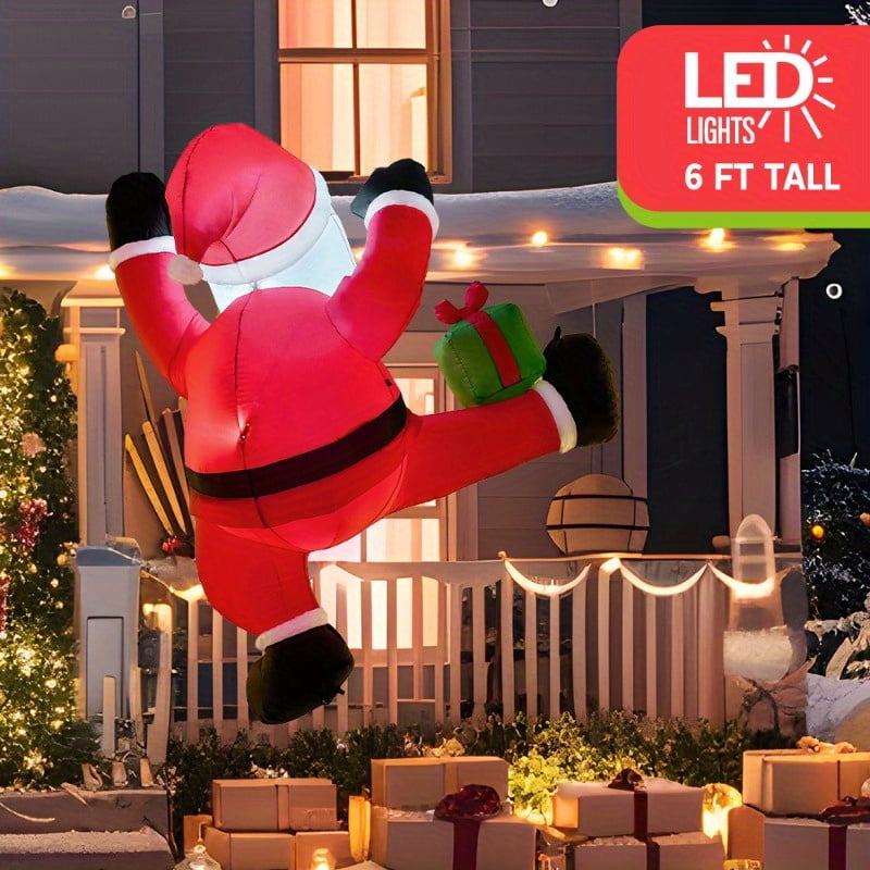 6FT Hanging Christmas Inflatable Climbing Santa - Built-in LED Lights ...