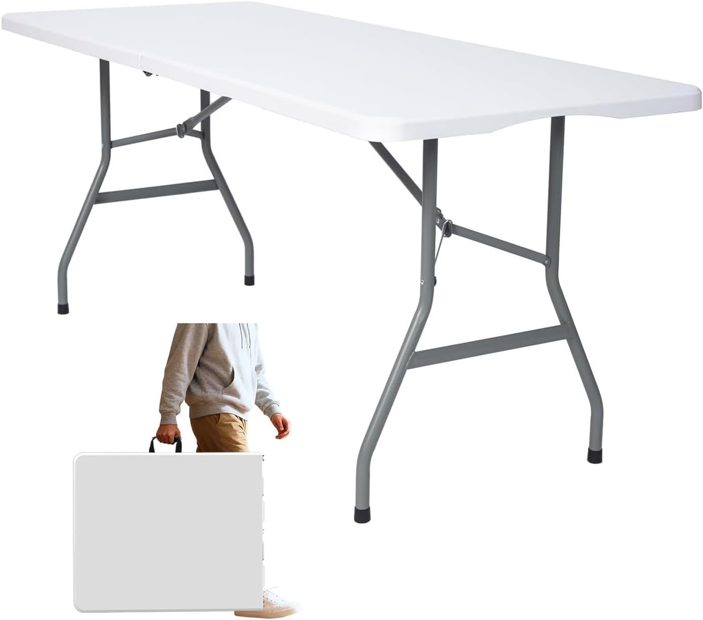 6FT Heavy-Duty Folding Table - Instant Setup Portable Utility Table for ...