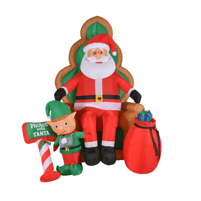 6ft Height Christmas Inflatable Santa Claus On Chair With Elf Built In