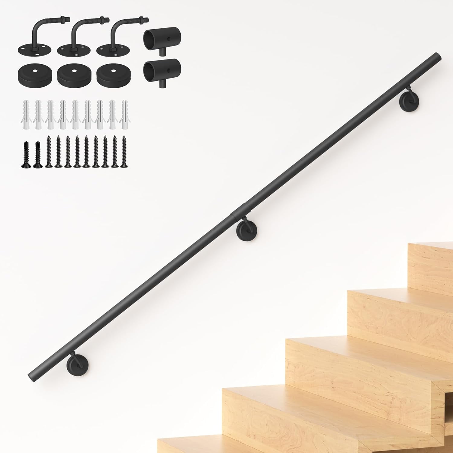 6FT Industrial Metal Stair Handrail,Round Pipe Stair Railing for Indoor ...