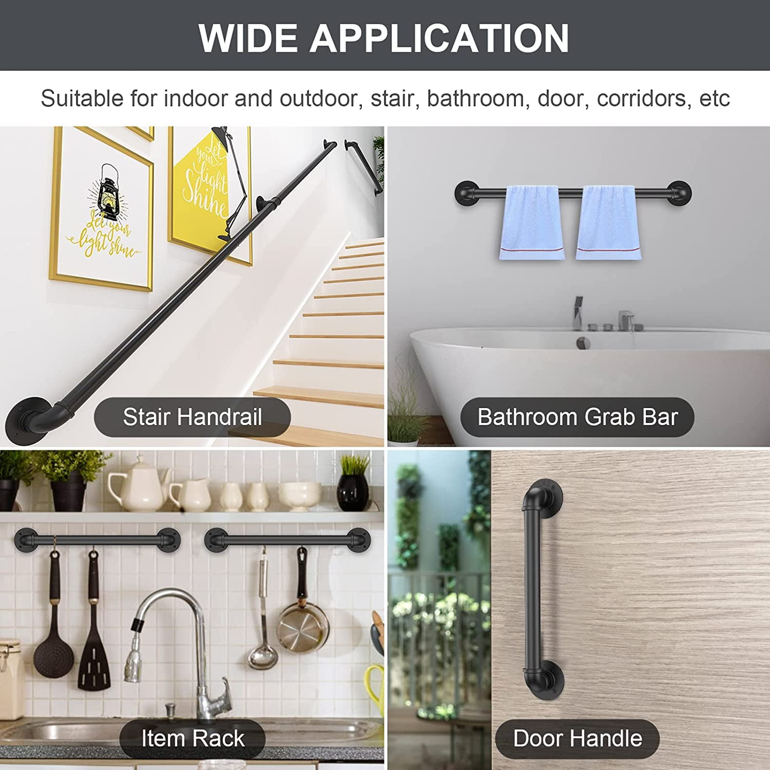 6FT Industrial Stair Railing Wall Mount Staircase Handrail φ1.3" Pipe ...