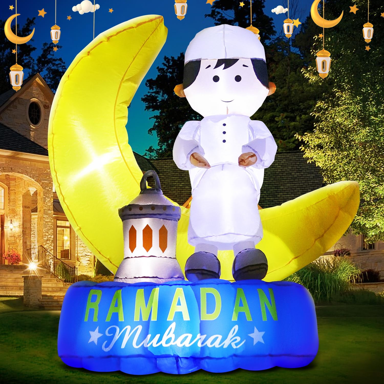 6FT Inflatable Ramadan Moon Muslim Decorations, Blow Up Islamic Eid ...