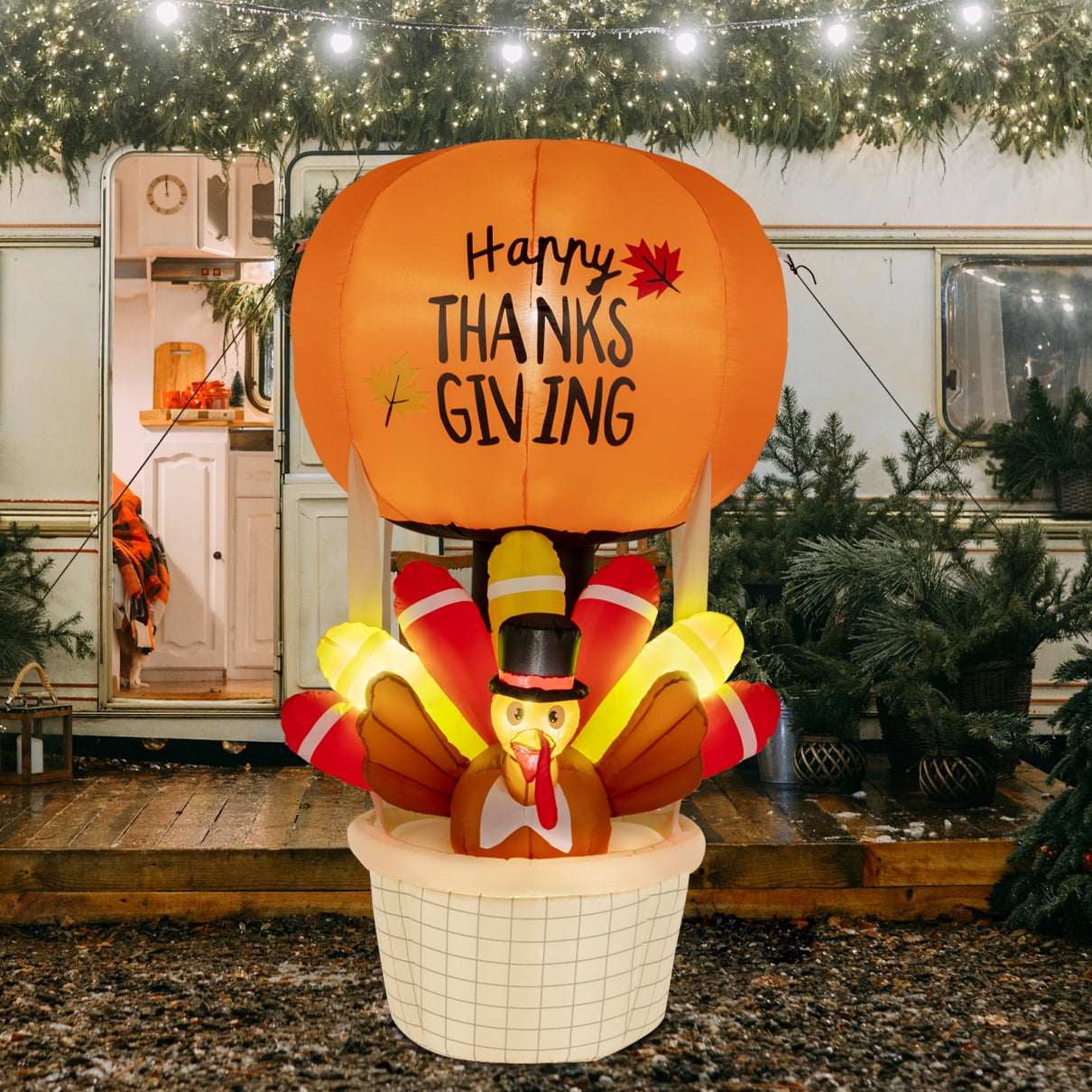 6FT Inflatable Turkey Hot Air Balloon Decoration with Pilgrim Hat and ...