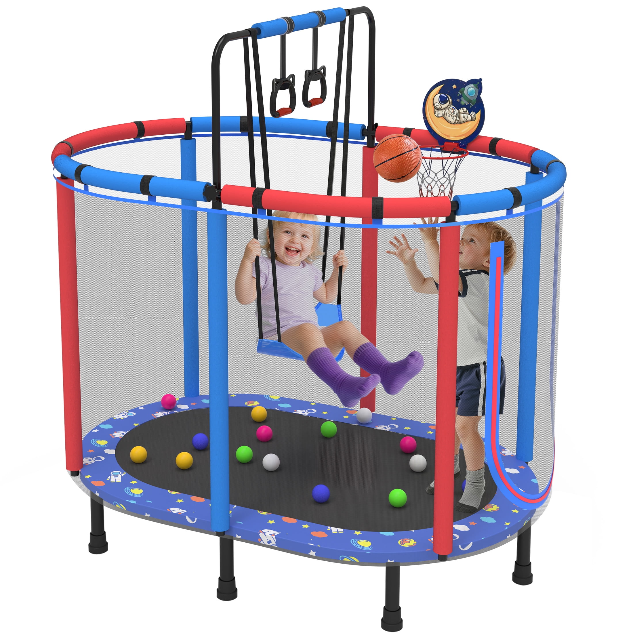 Segmart 6FT Kids Trampoline, Green, 4-in-1 Oval Trampoline with Swing ...
