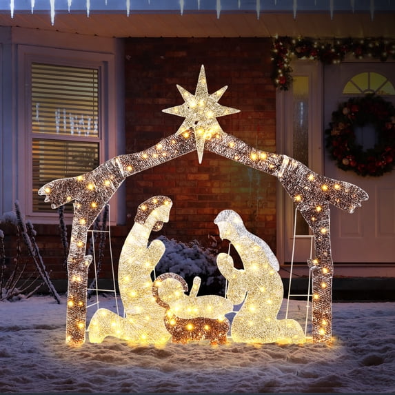 6FT Large Outdoor Lighted Nativity Scene, Christmas Holy Family Set ...