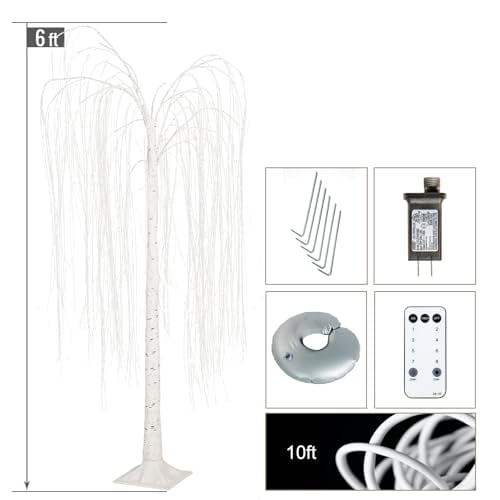 6FT Lighted Artificial Willow Trees - Weeping Willow Tree with Warm ...