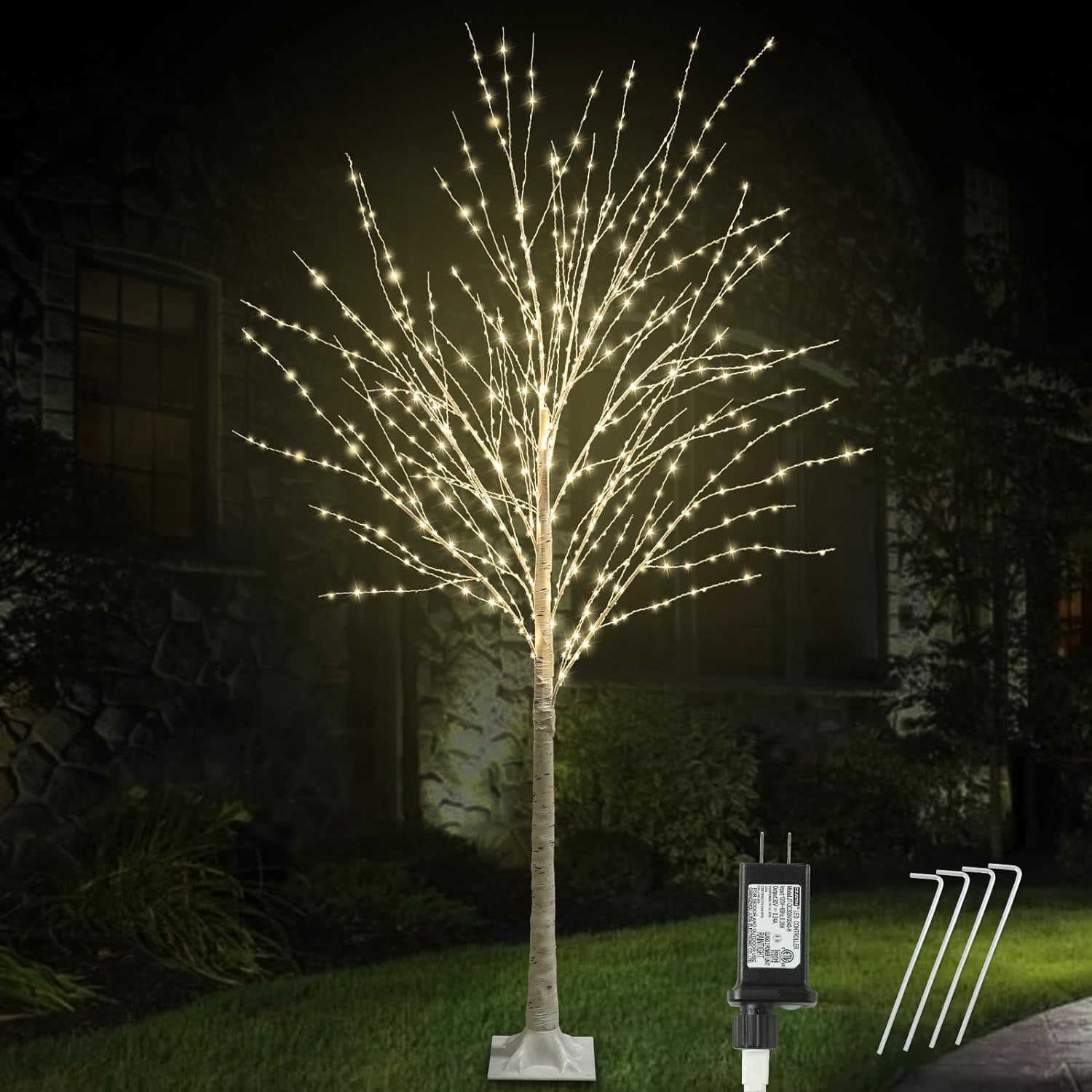 6FT Lighted Birch Tree 840 LEDs Warm White Lights with Twinkle Lights ...